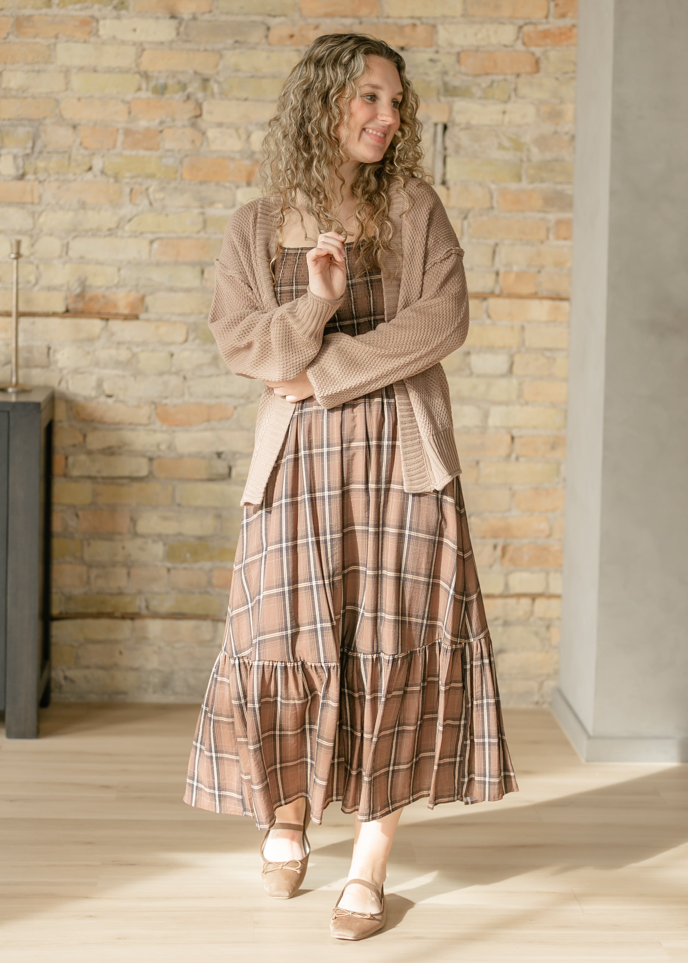 Plaid Smocked Cap Sleeve Midi Dress – Inherit Co.