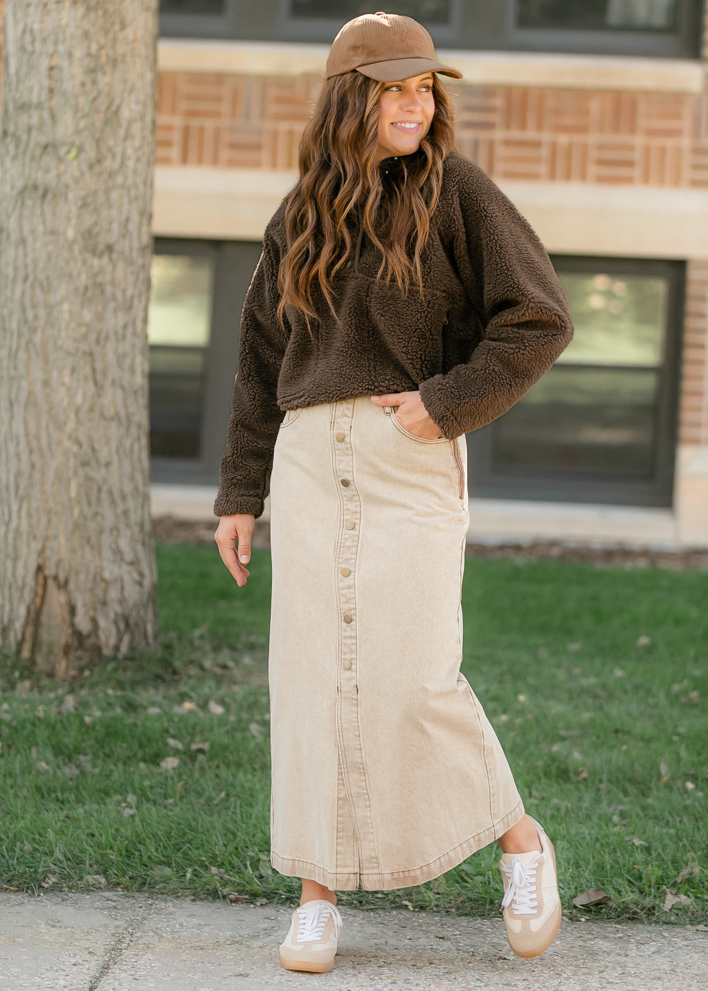 Washed Front Slit Denim Maxi Skirt – Inherit Co.